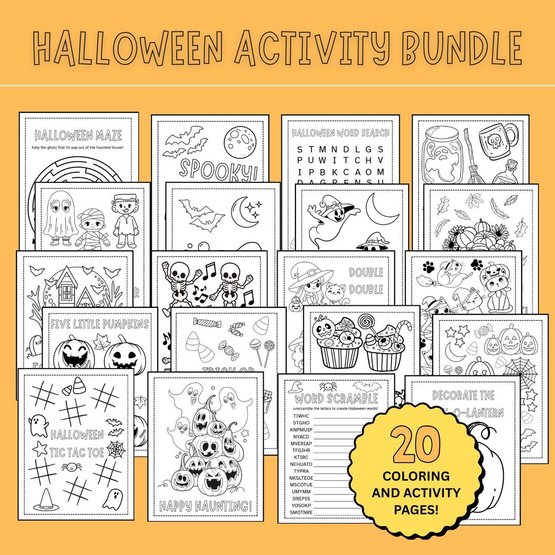 20 Printable Halloween Coloring and Activity Pages - Digital PDF ...