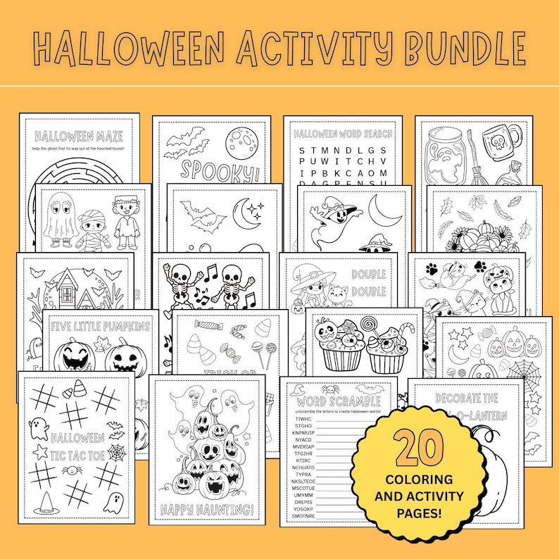 20 Printable Halloween Coloring and Activity Pages - Digital PDF ...