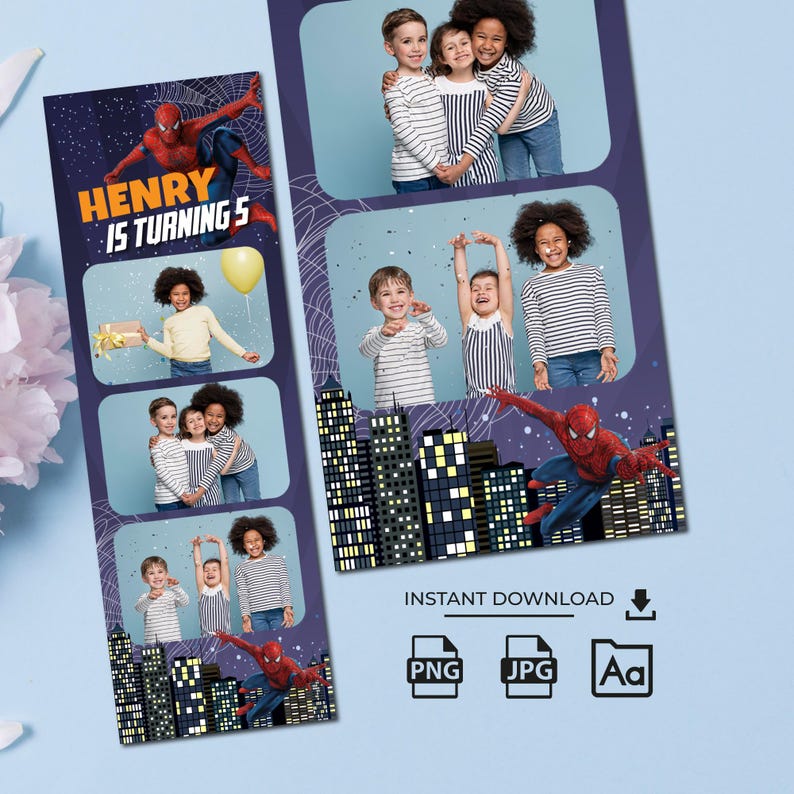 Spiderman Photobooth Template Superhero Kids Birthday Photobooth Layout ...