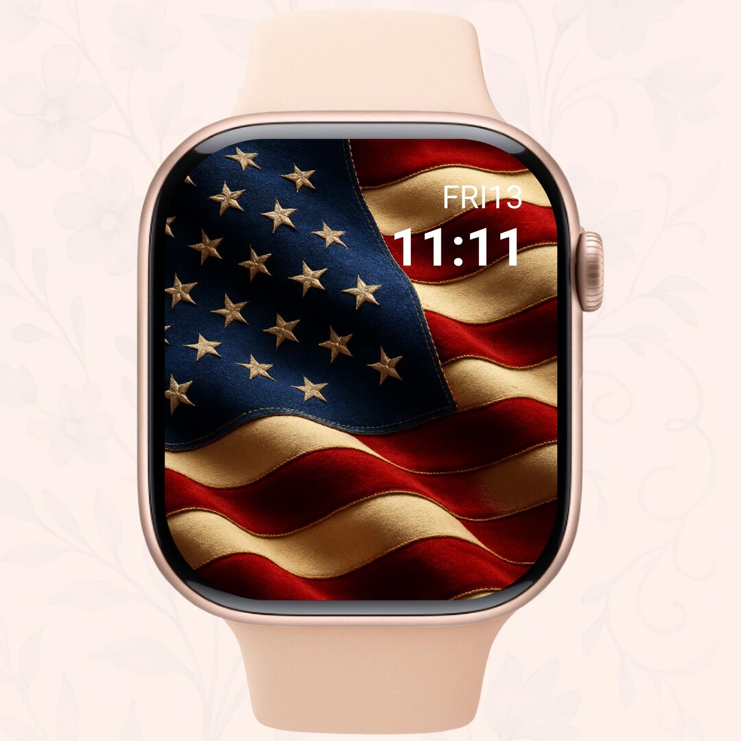 4th of July Apple Watch Wallpaper – USA Flag, Red White Blue Floral ...