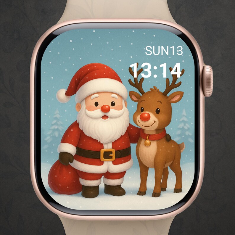 Christmas Santa Reindeer Apple Watch Face: Cozy Pastel Digital Art - Etsy