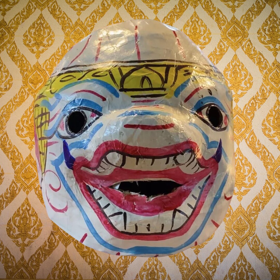 Thai Hanuman Papier Mache Mask – Handmade White Khon Mask for Wall ...