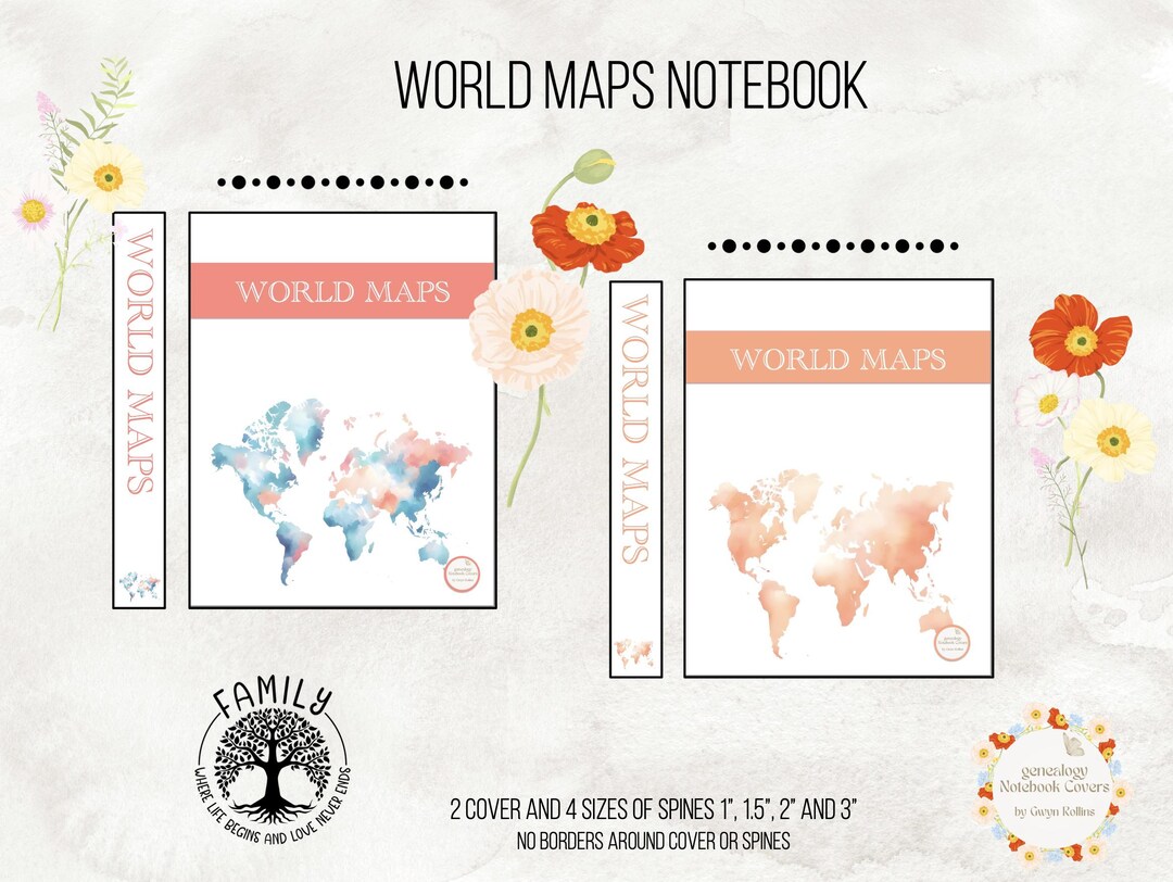 2 World Map Notebook Covers With Matching Spines - Etsy