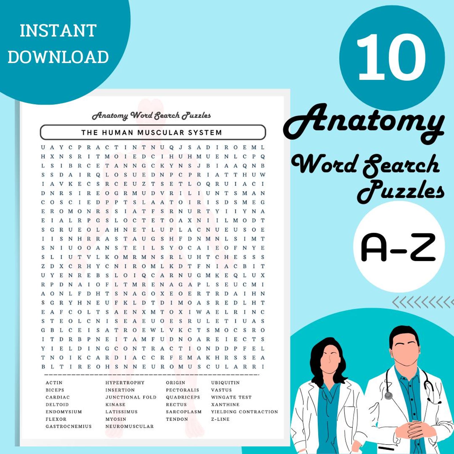 10 Anatomy Word Search Puzzles, Printable PDF for Instant Download ...