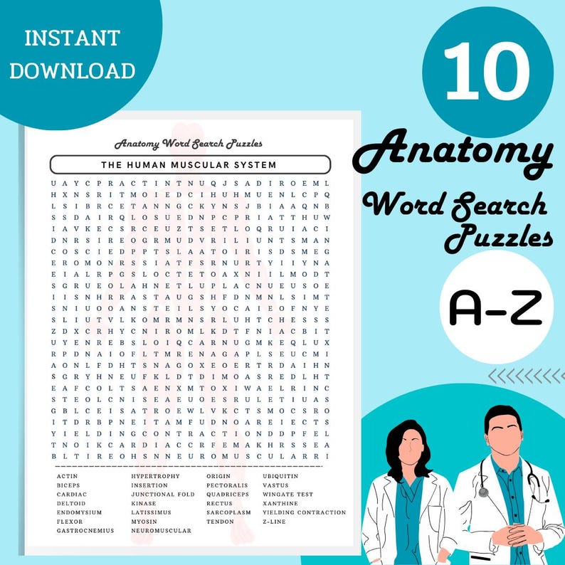 10 Anatomy Word Search Puzzles, Printable PDF for Instant Download ...