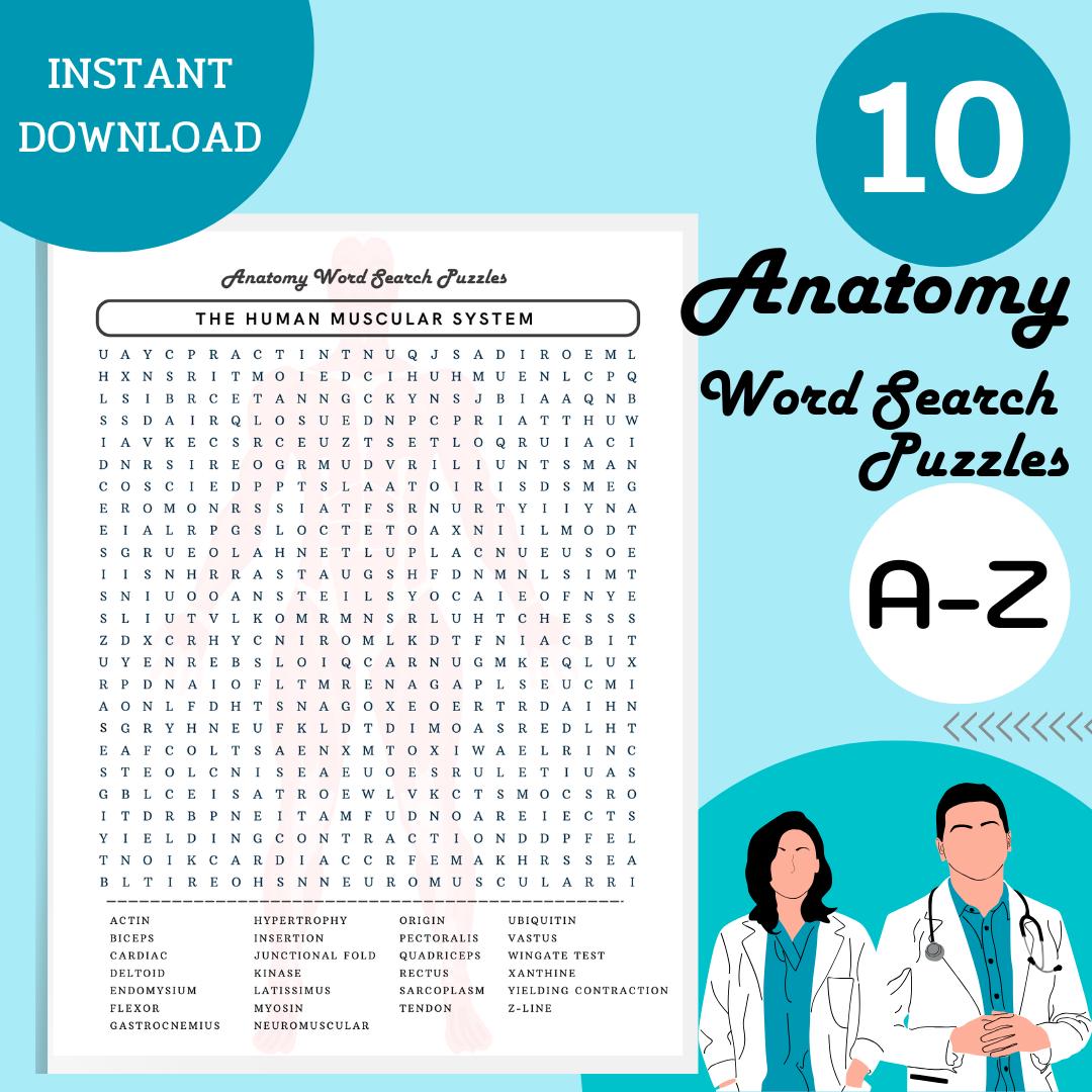10 Anatomy Word Search Puzzles, Printable PDF for Instant Download ...