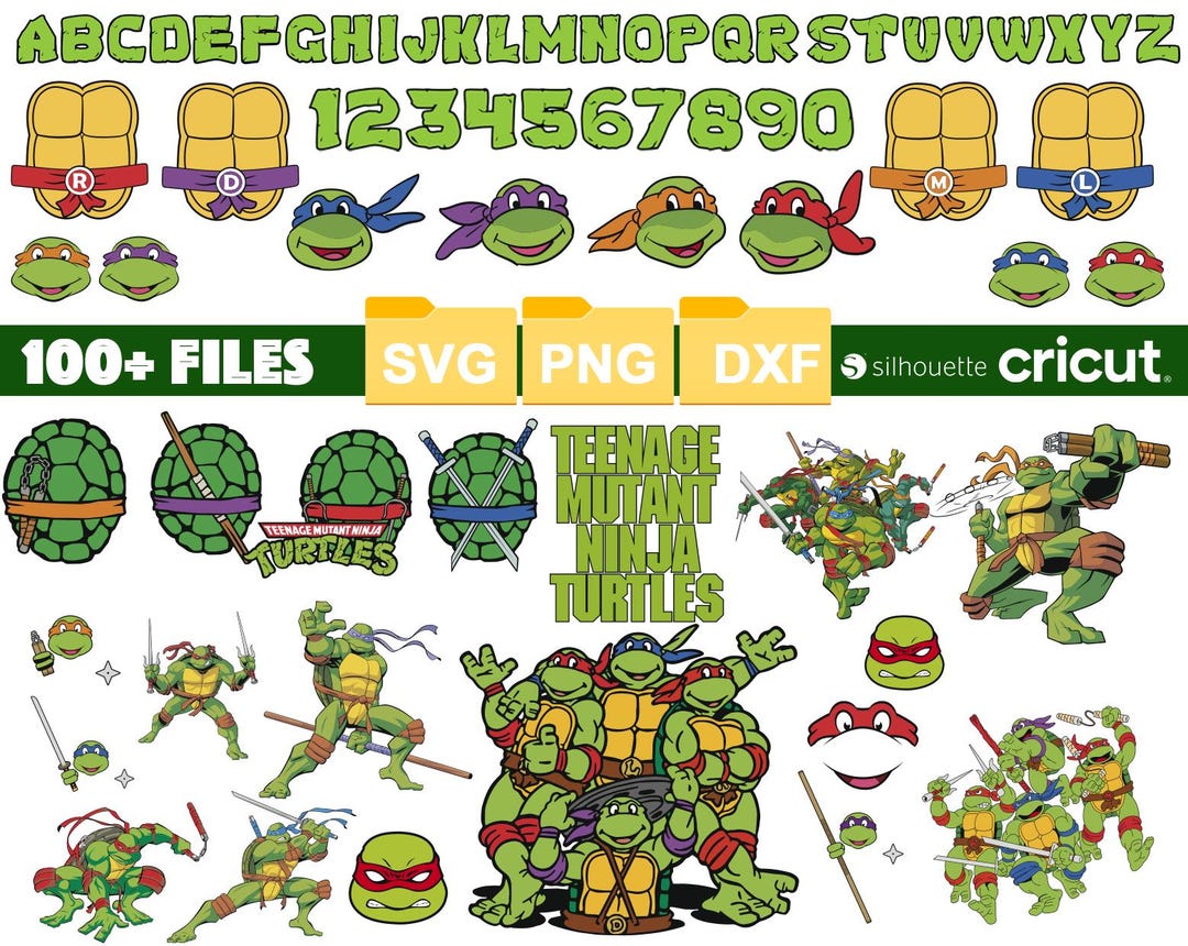Cute Ninja Turtles SVG Bundle Cartoon Animal Ninjas With Bandanas Pizza ...
