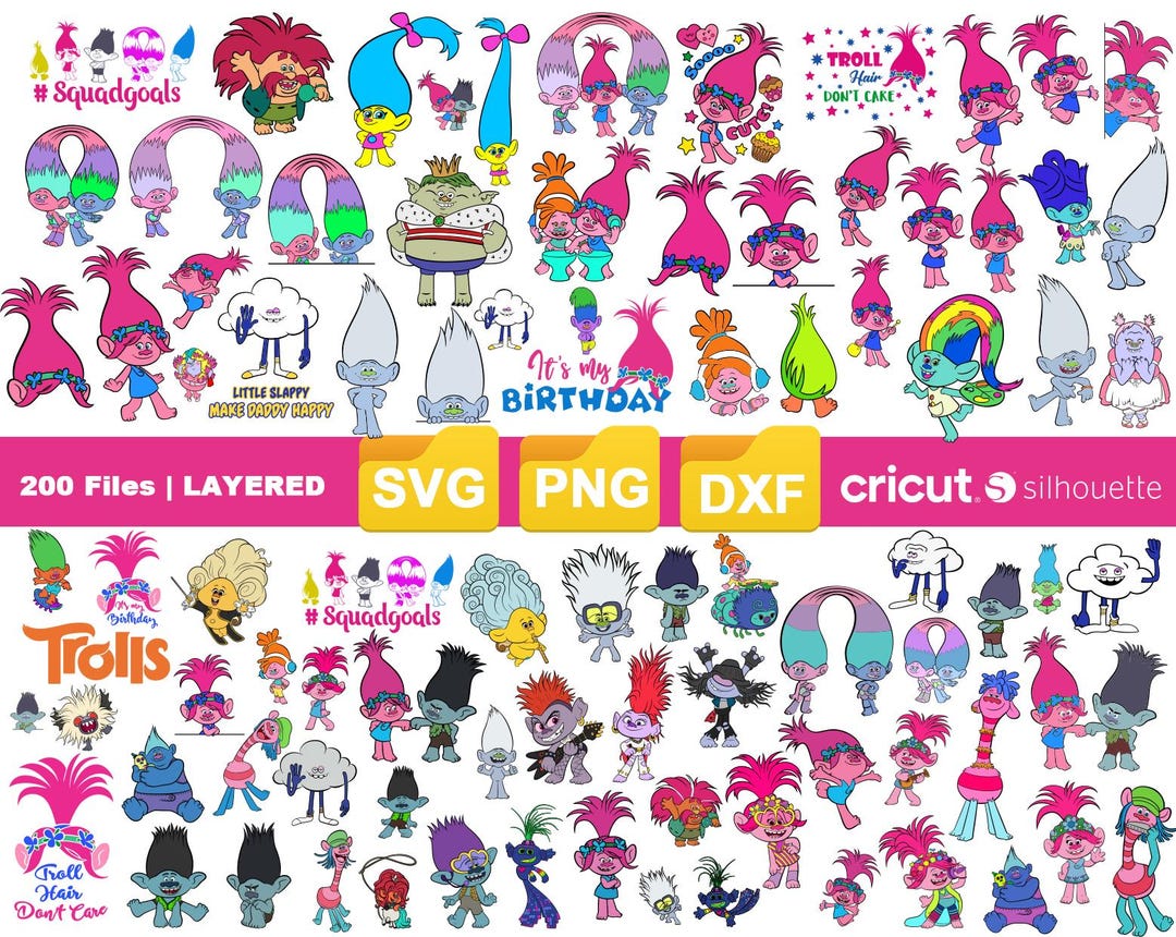 Rainbow Hair Creatures SVG Bundle Cute Colorful Troll Style Clipart ...