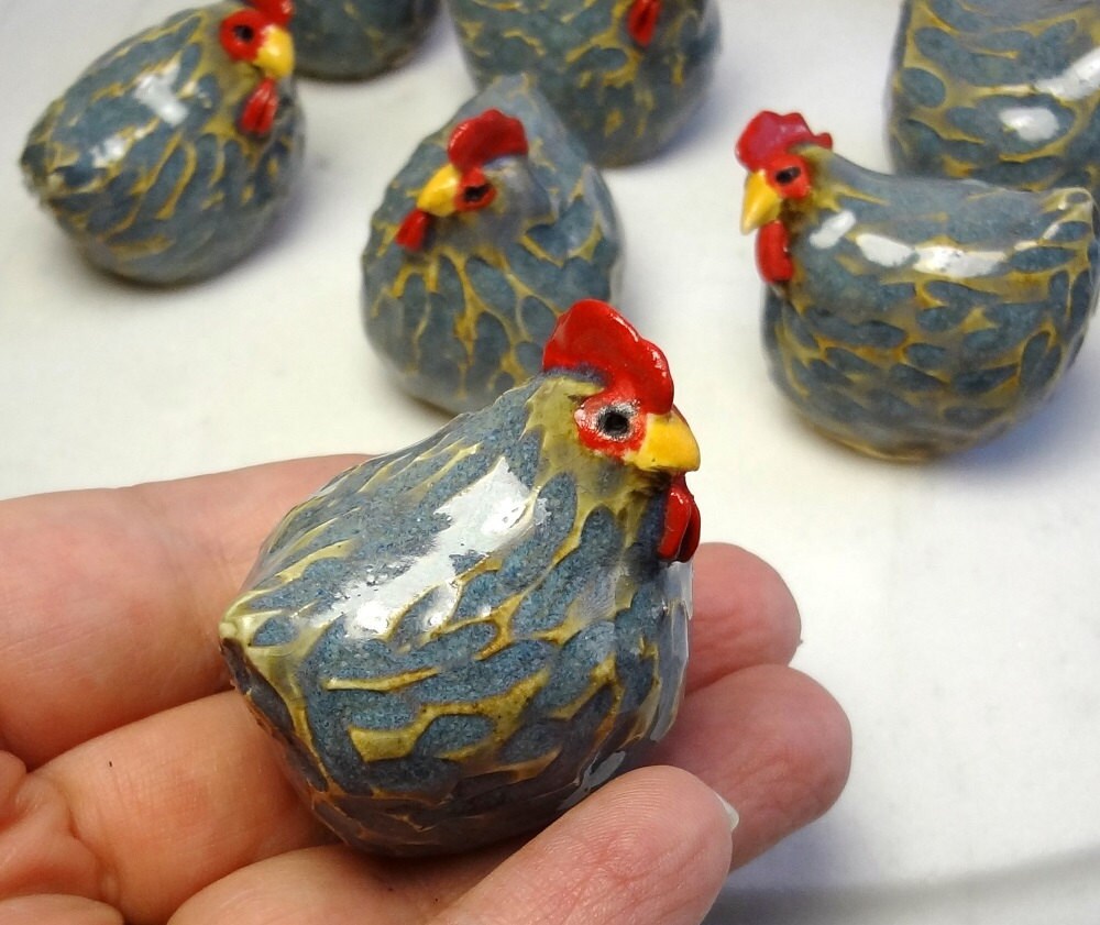 Chicken Ceramic Miniature Blue Chicken Terrarium Figurine | Etsy