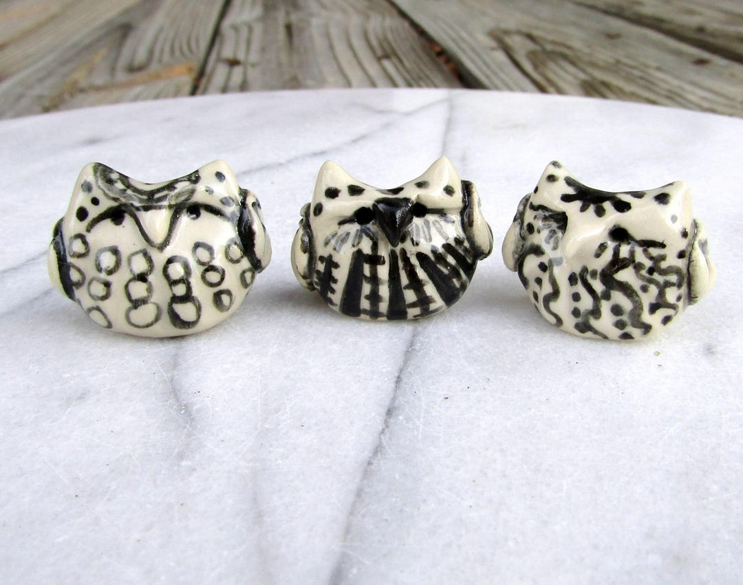 Set of Three Little Doodle Art Owls - Set of 3 in Black and White - Etsy