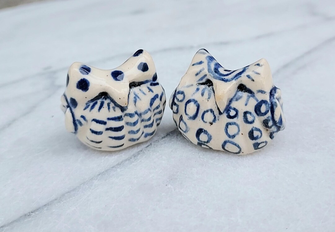 Set of Two Little Doodle Art Owls in Blue and White- Set of 2 - Etsy