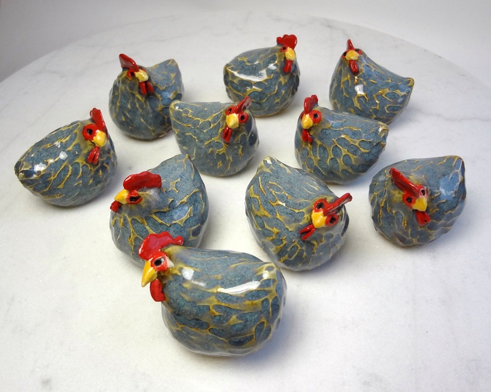 Chicken Ceramic Miniature Blue Chicken Terrarium Figurine | Etsy