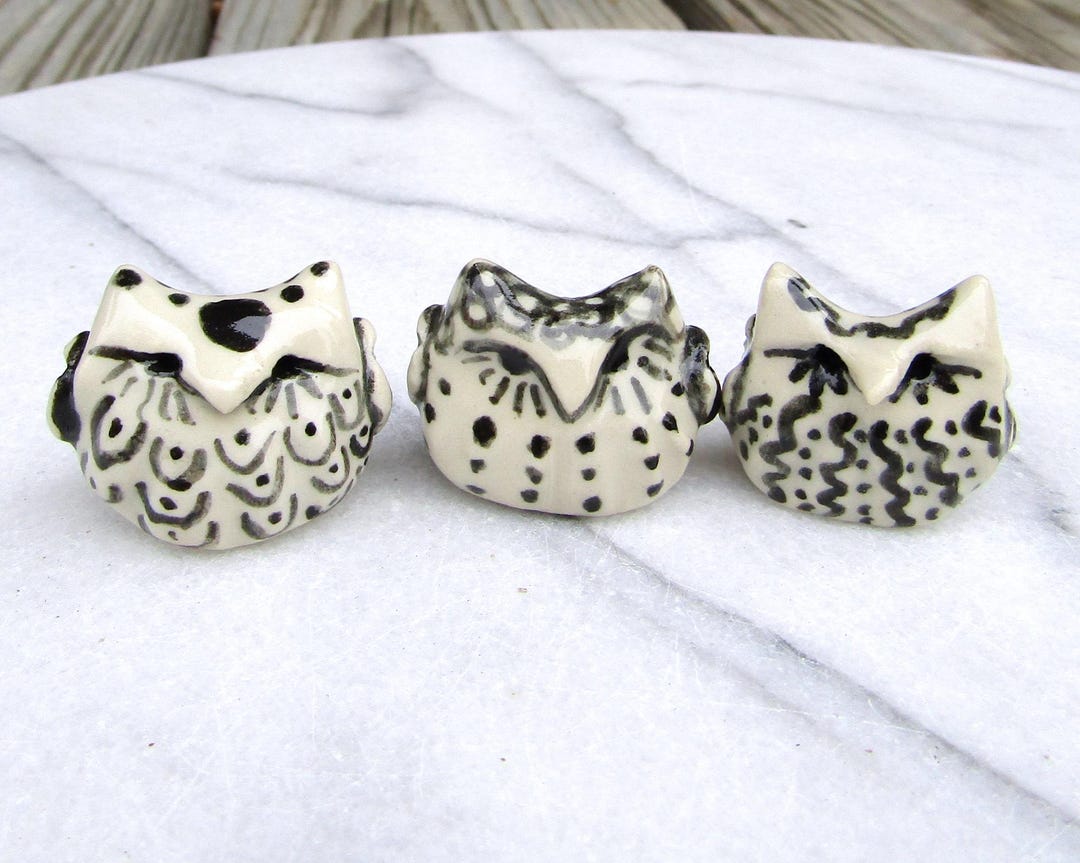 Set of Three Little Doodle Art Owls - Set of 3 in Black and White - Etsy