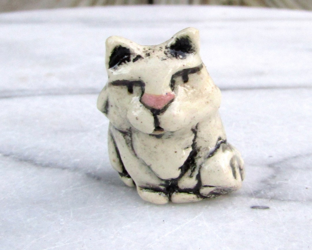Little White Cat Miniature Sculpted Figurine - Long Haired White Cat ...