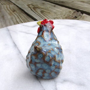 Chicken Ceramic Miniature - Blue Chicken Terrarium Figurine - Pottery ...