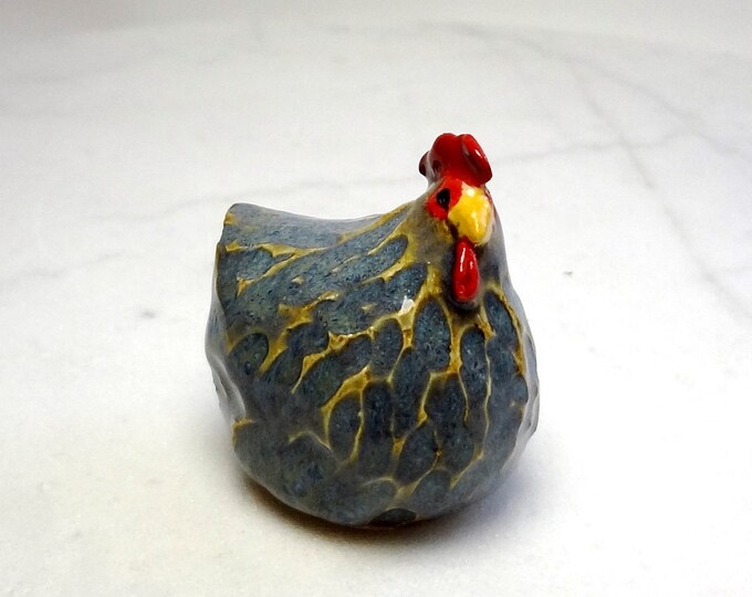 Chicken Ceramic Miniature Blue Chicken Terrarium Figurine | Etsy