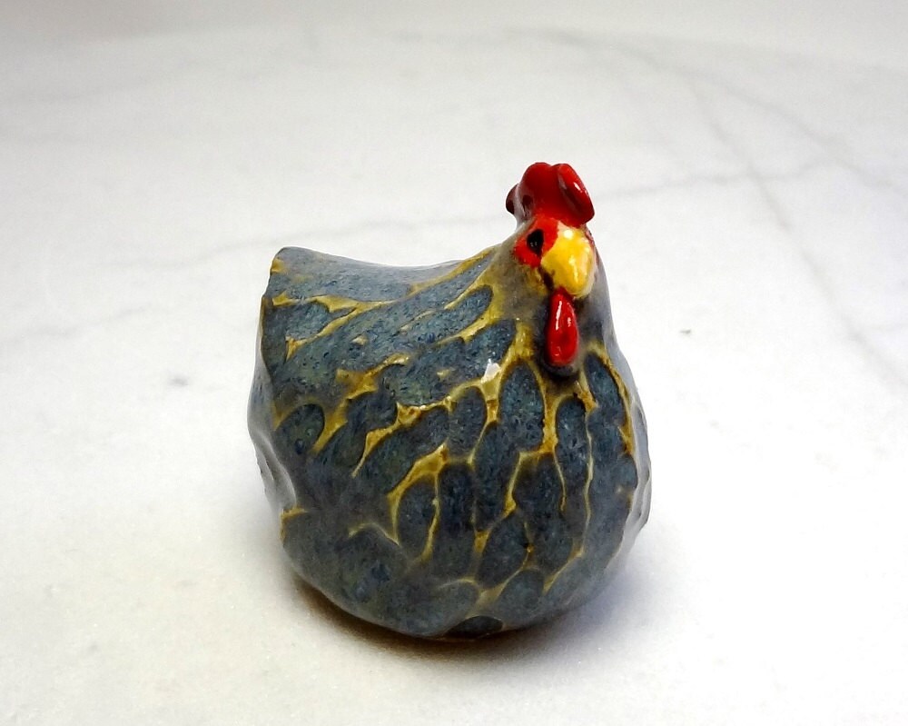 Chicken Ceramic Miniature Blue Chicken Terrarium Figurine | Etsy