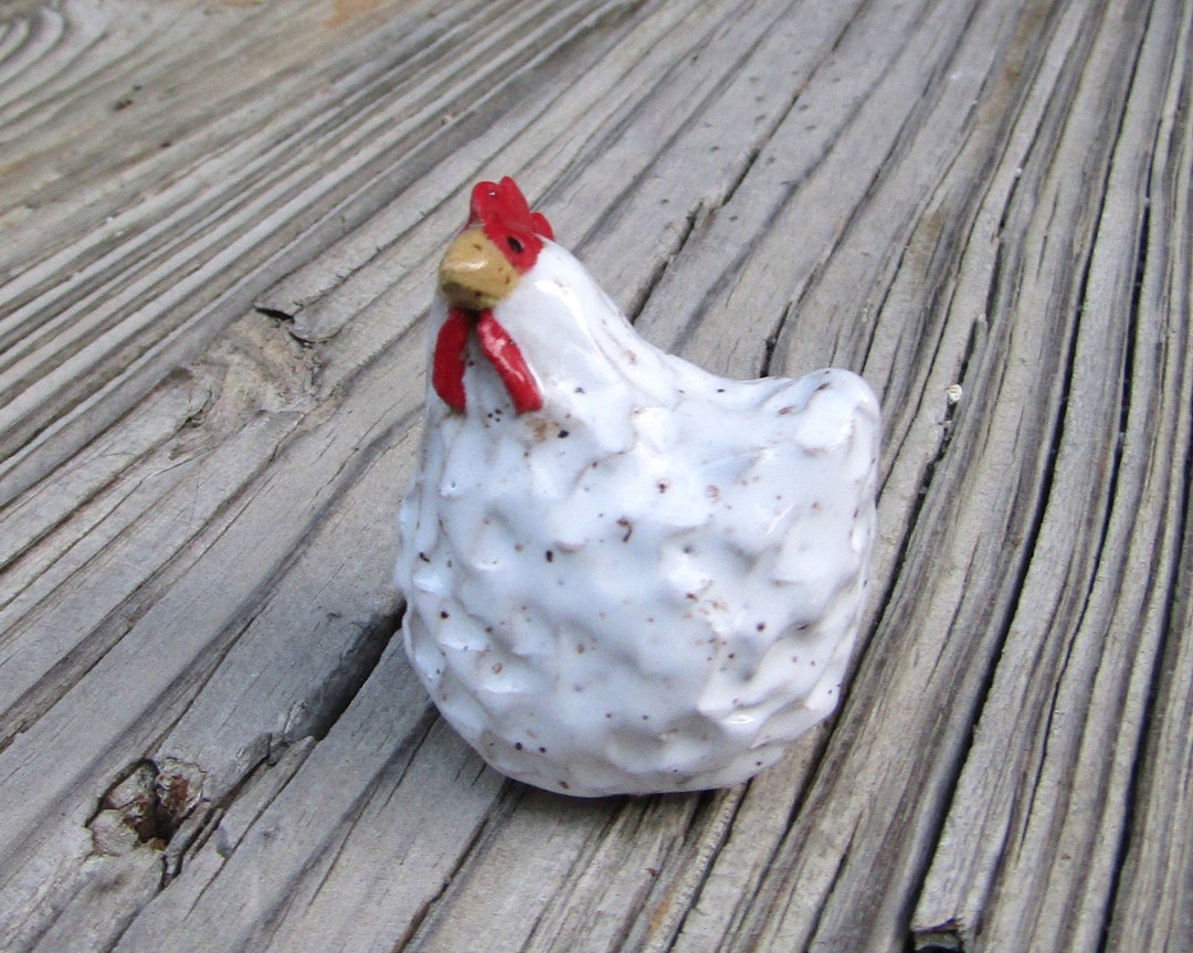 Chicken Ceramic Miniature - White Chicken Terrarium Figurine - Pottery ...