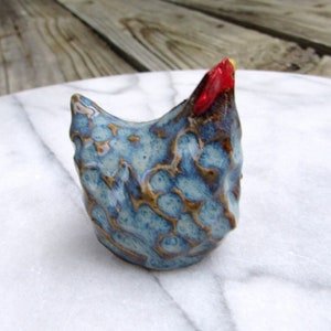 Chicken Ceramic Miniature - Blue Chicken Terrarium Figurine - Pottery ...