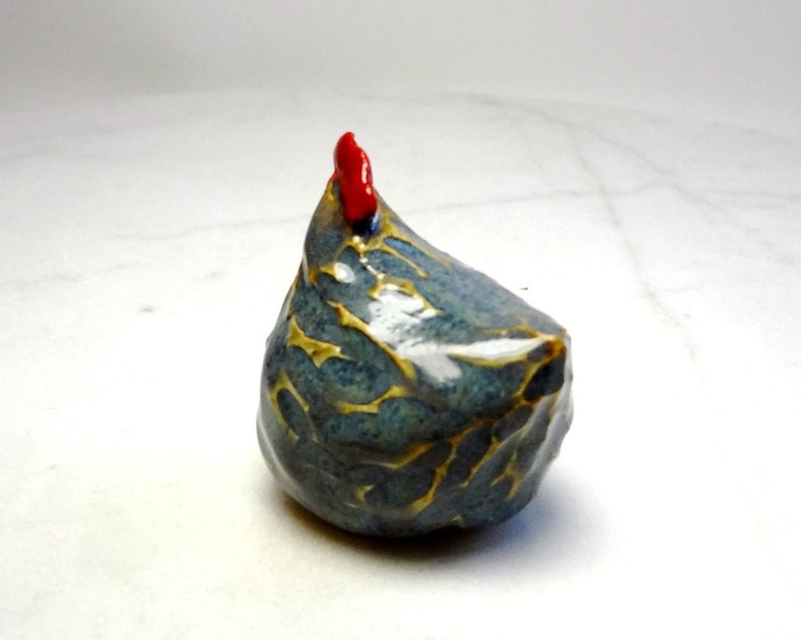 Chicken Ceramic Miniature Blue Chicken Terrarium Figurine | Etsy