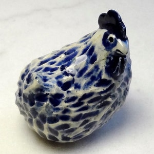 Blue and White Chicken - Chicken Figurine - Terrarium Figurine - Blue ...