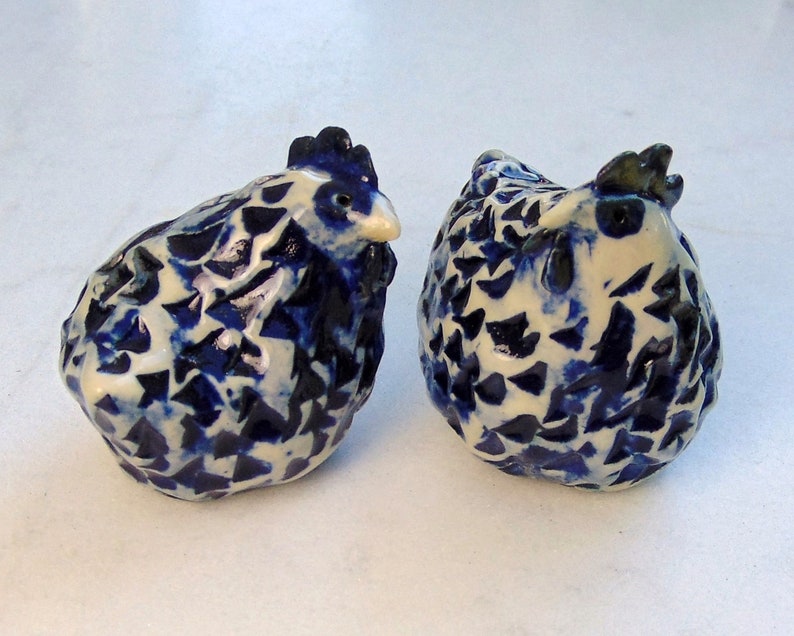 Blue and White Chicken - Chicken Figurine - Terrarium Figurine - Blue ...