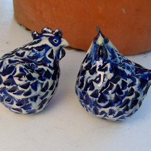 Blue and White Chicken - Chicken Figurine - Terrarium Figurine - Blue ...