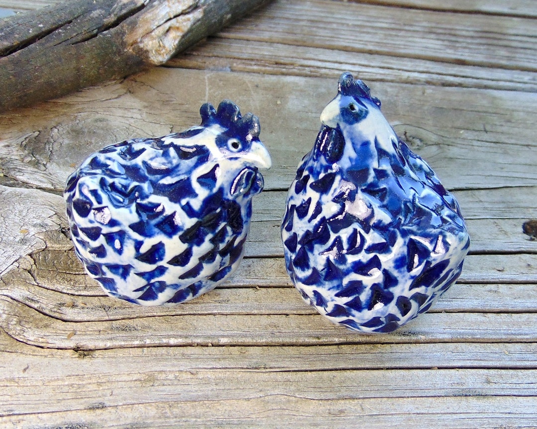 Blue and White Chicken - Chicken Figurine - Terrarium Figurine - Blue ...