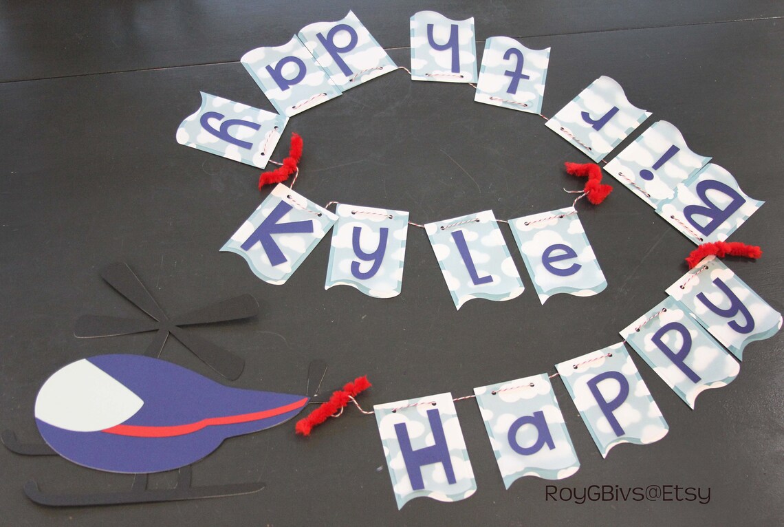 Helicopter Flying Birthday Banner Personalized - Etsy