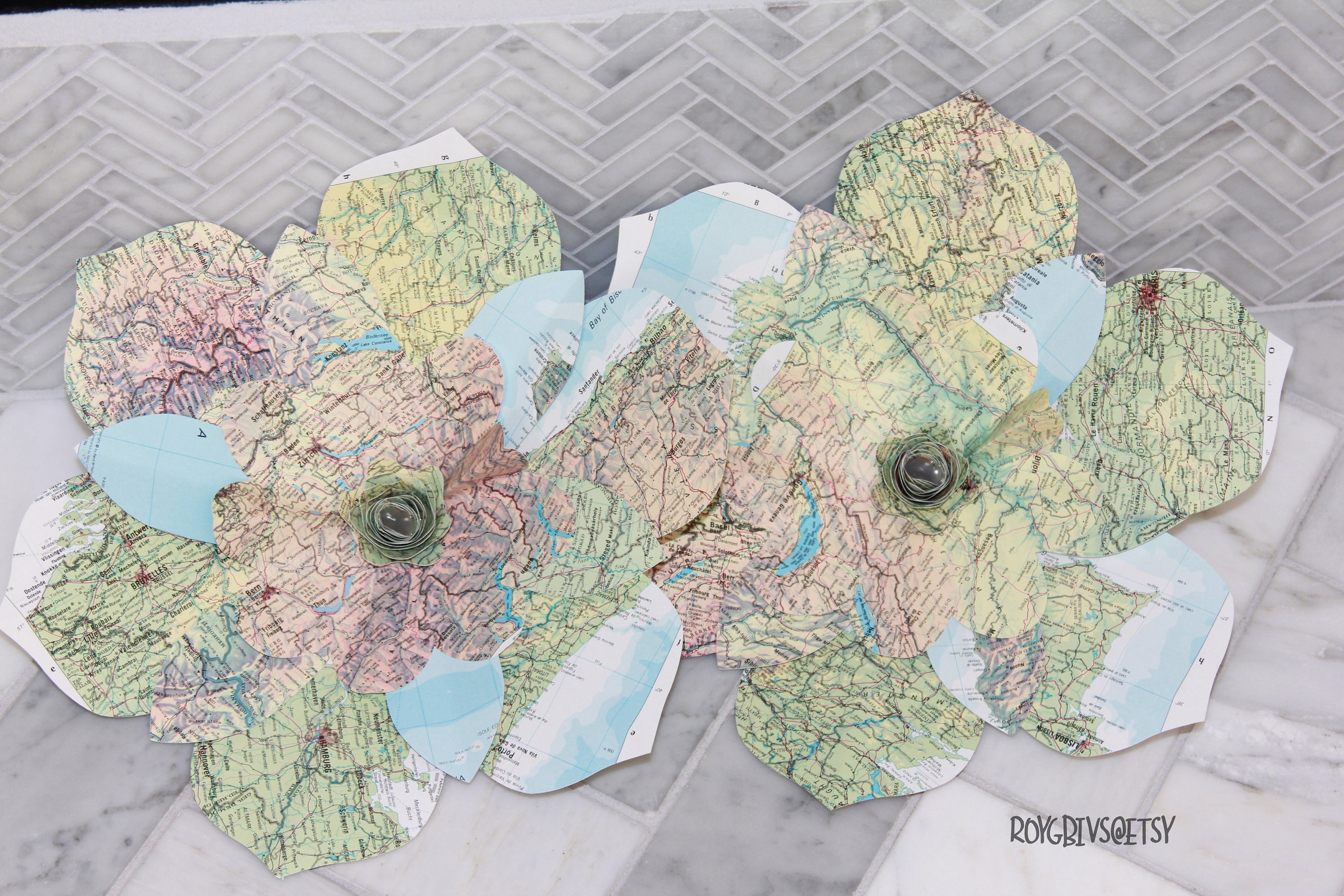Maps Paper Flowers Longitude & Latitude Atlas Flowers Set | Etsy