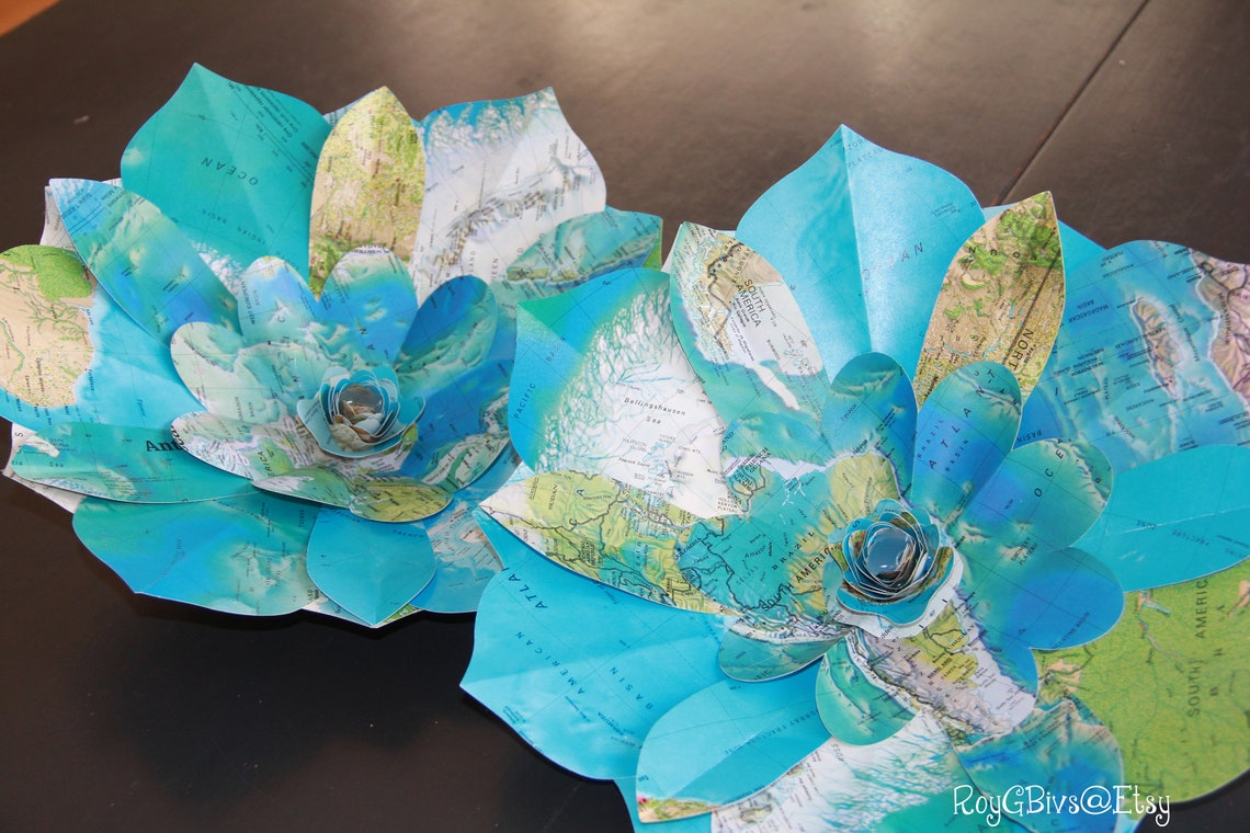 Maps Paper Flowers Longitude & Latitude Atlas Flowers set | Etsy