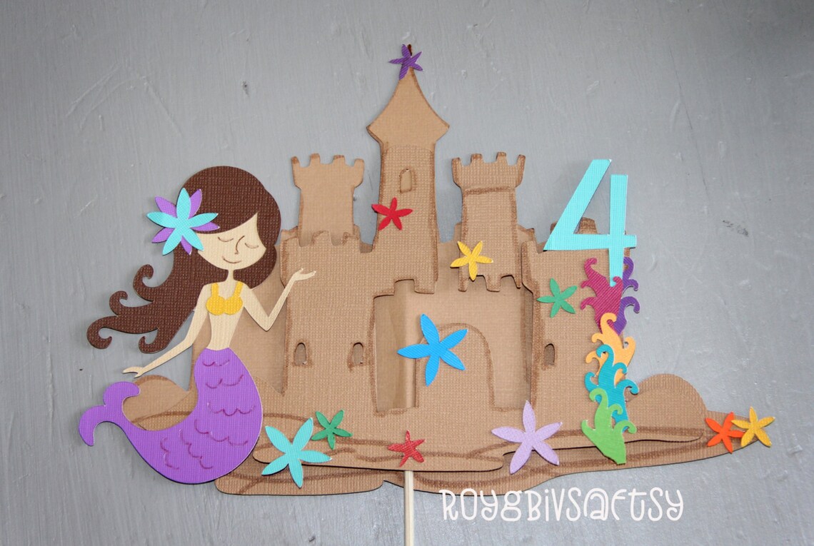 Mermaid and Sand Castle Cake Topper - Etsy
