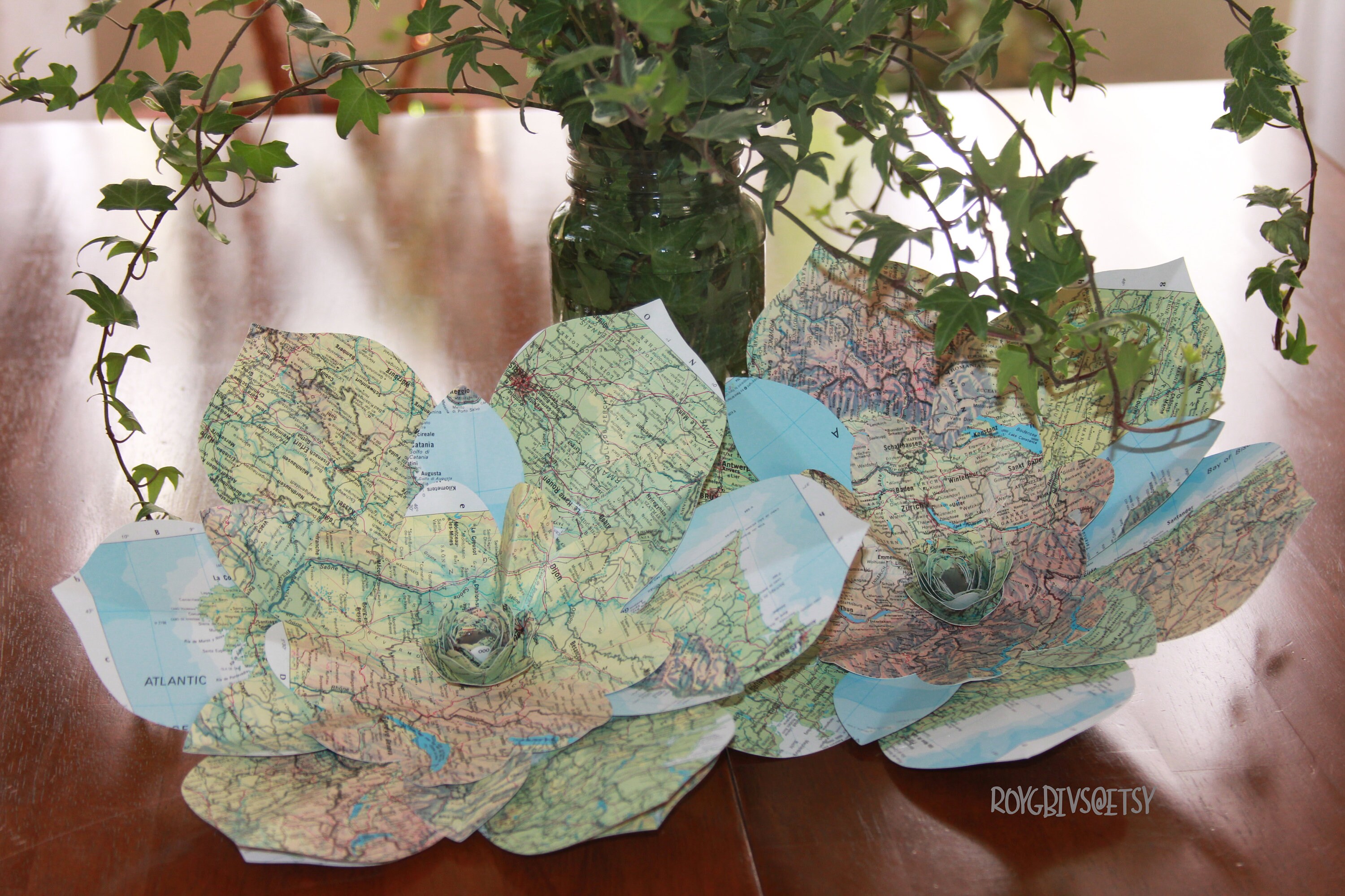 Maps Paper Flowers Longitude & Latitude Atlas Flowers Set | Etsy