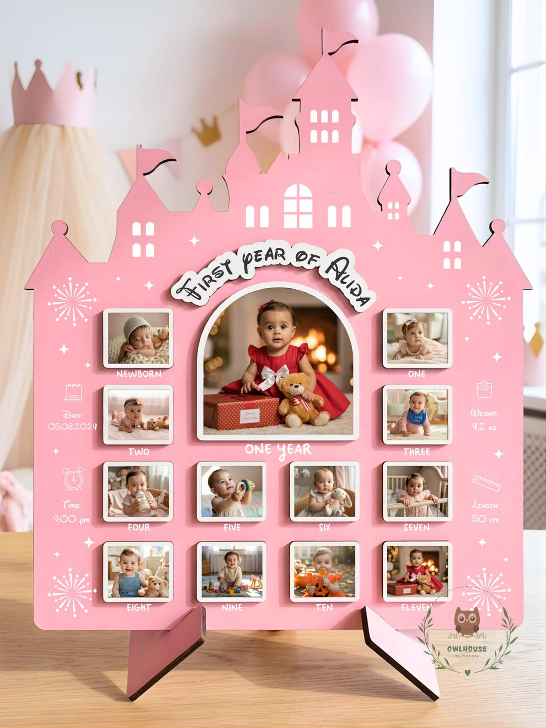 Baby First Year Board | Personalized Photo Milestone Display, Princess ...