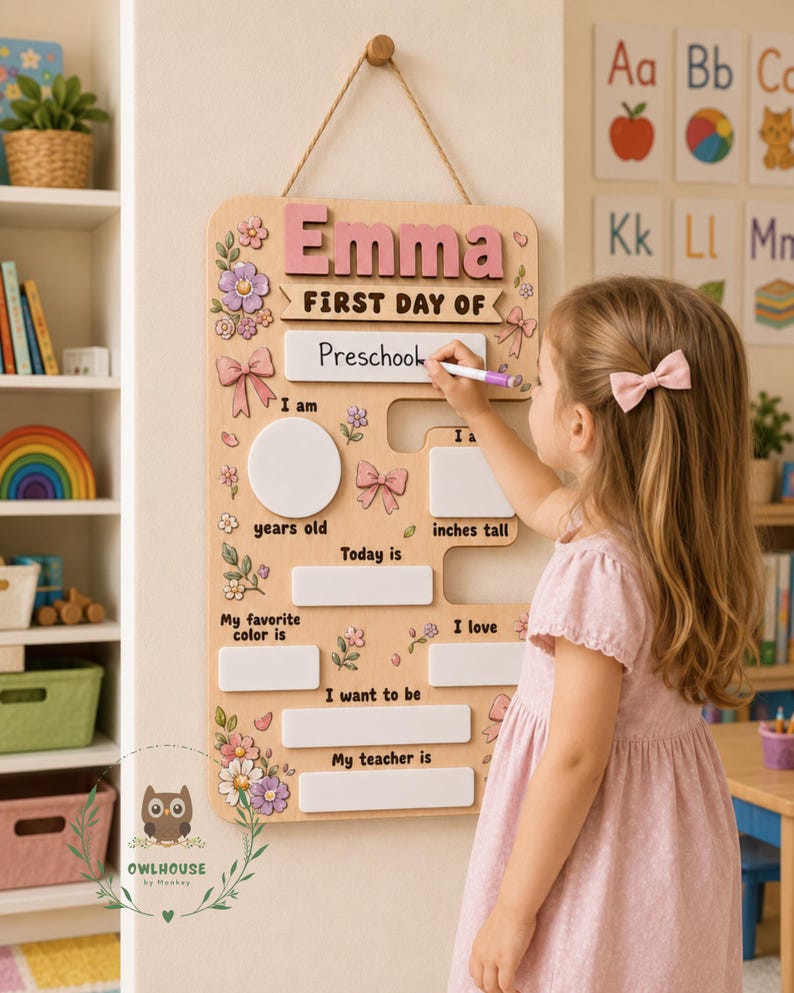Reusable First Day of School Sign, Custom Name School Board, Dry Erase ...