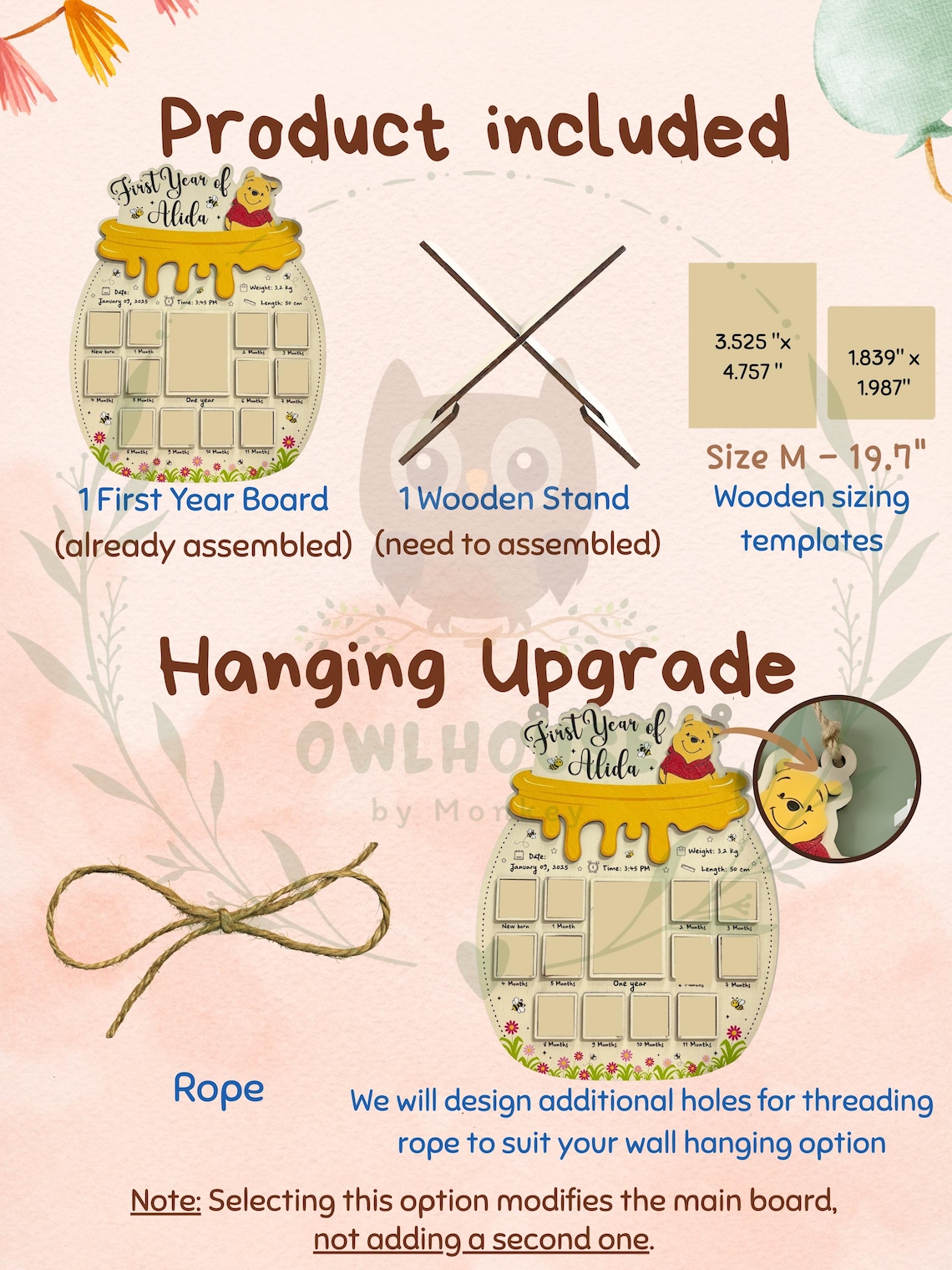 Classic Honey Bear Baby First Year Board, Personalized Photo Milestone ...