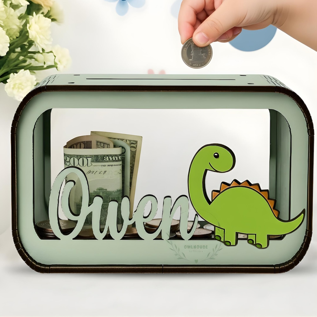 Handmade Dinosaur Coin Bank for Kids, Custom Dinosaur Money Box, Wood ...