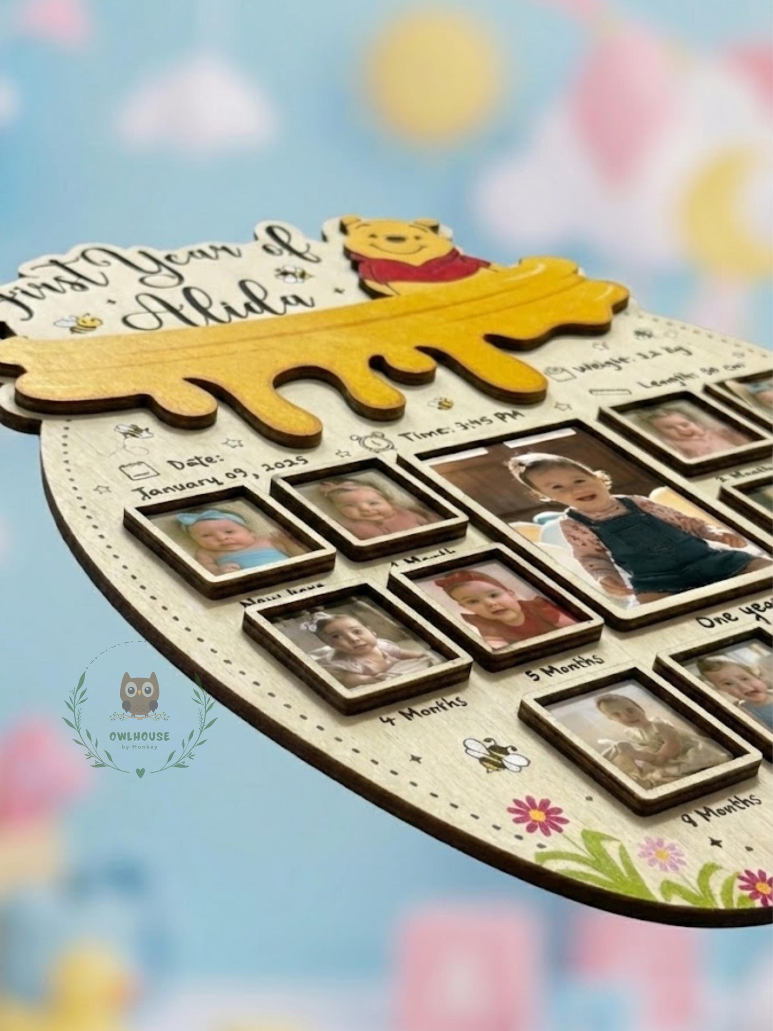 Personalized Honey Pot First Year Photo Board, Baby Milestone Display ...