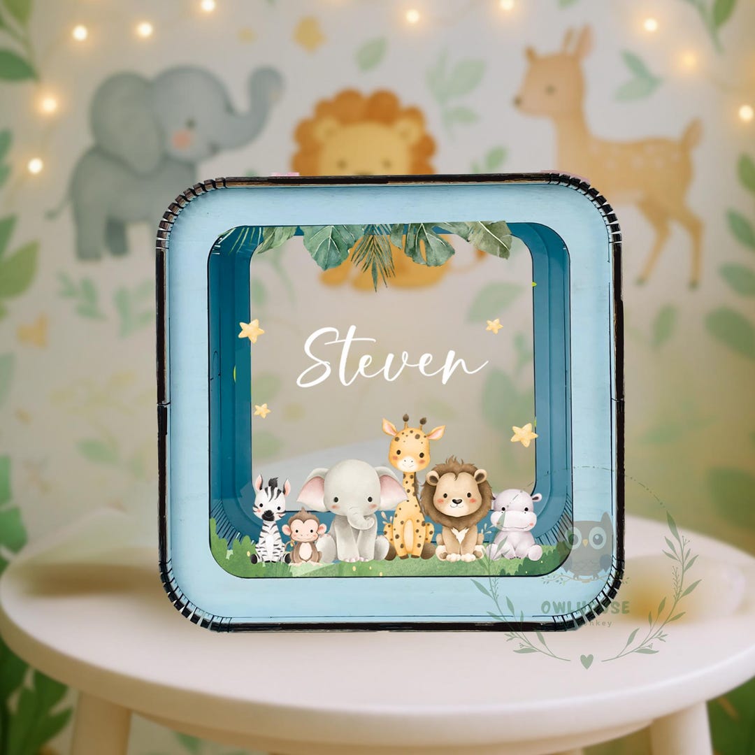 Personalized Safari Piggy Bank, Custom Name Coin Box, Wild One Birthday ...