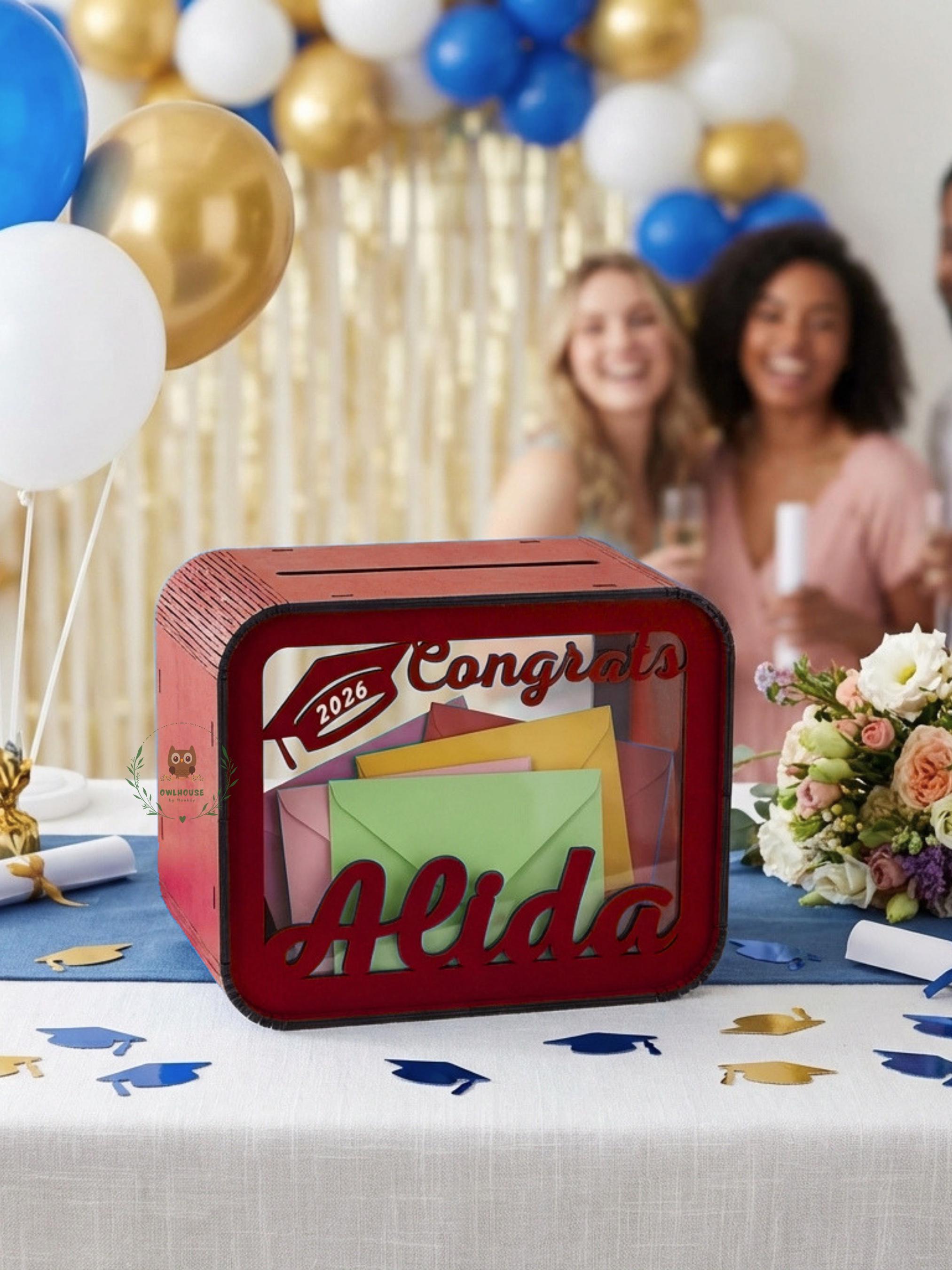 Personalized Graduation Card Box, Class of 2026 Keepsake Holder, Wood ...