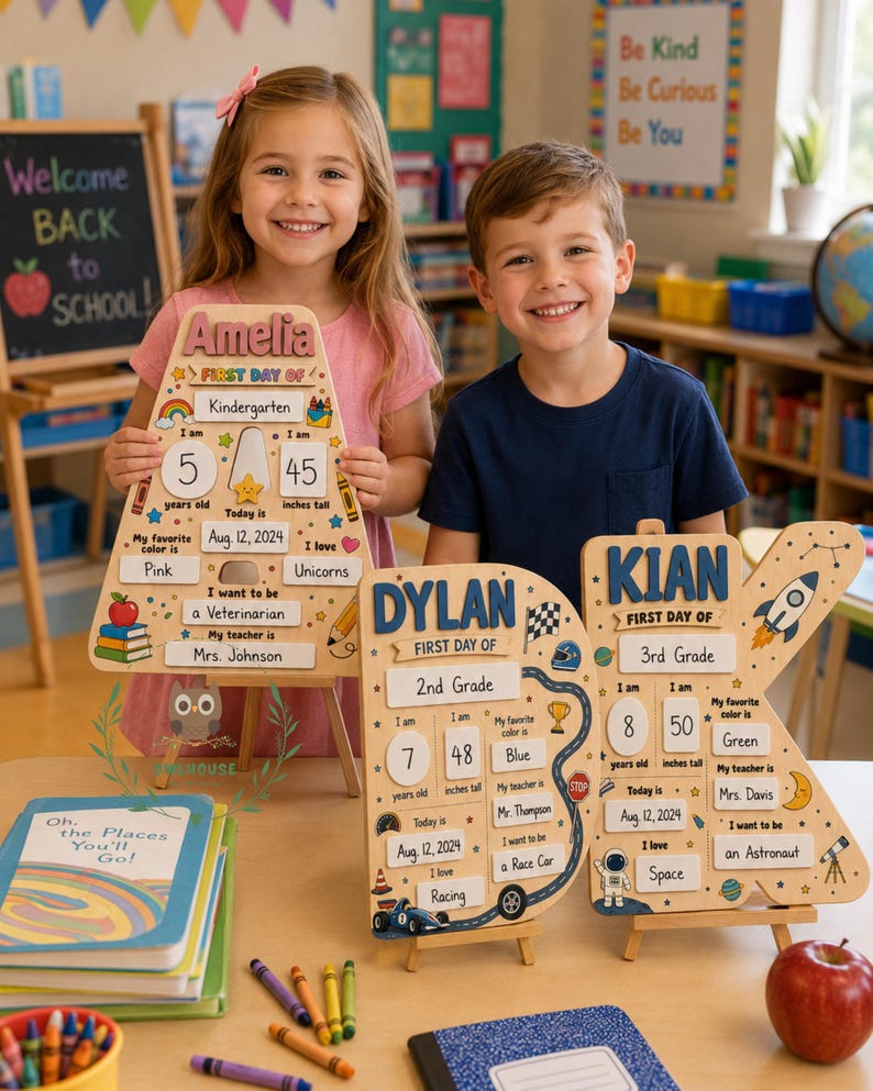 Reusable First Day of School Sign, Custom Name School Board, Dry Erase ...