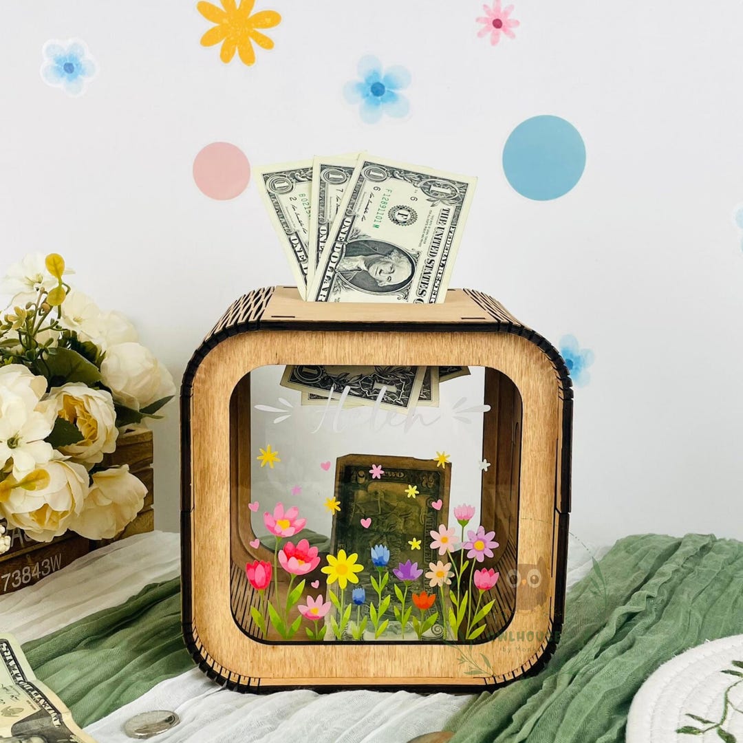 Personalized Flower Piggy Bank, Custom Name Coin Box, Wildflower ...
