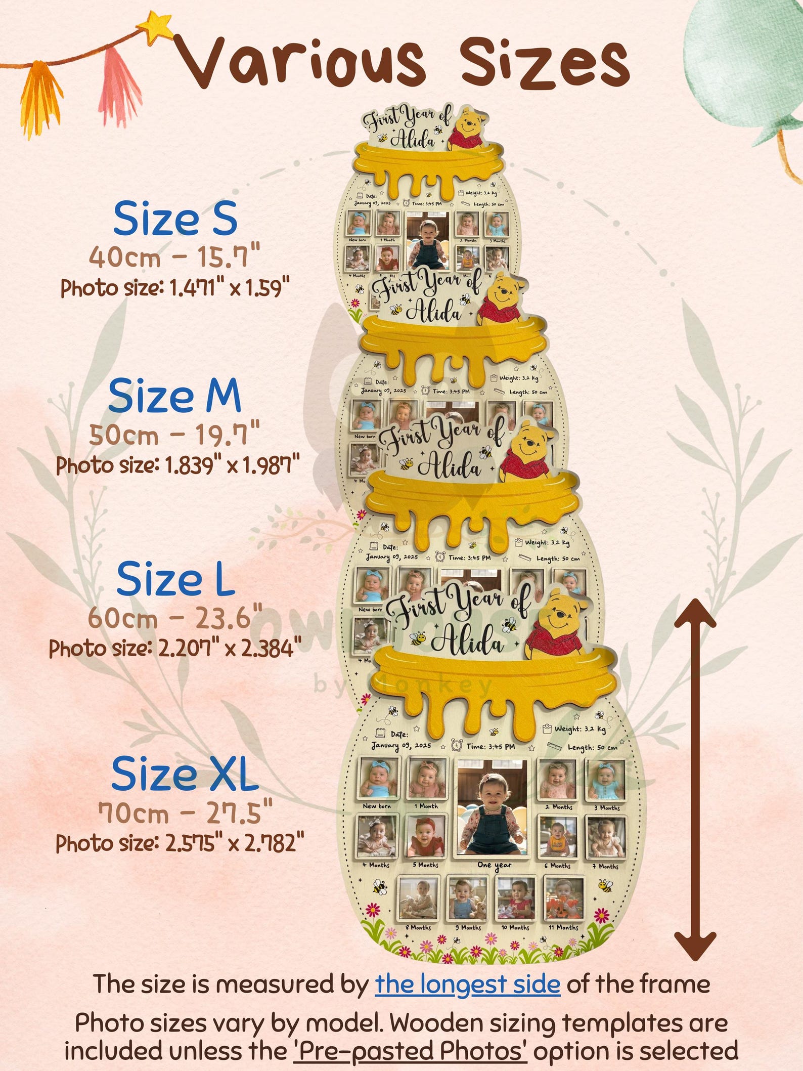 Personalized Honey Pot First Year Photo Board, Baby Milestone Display ...