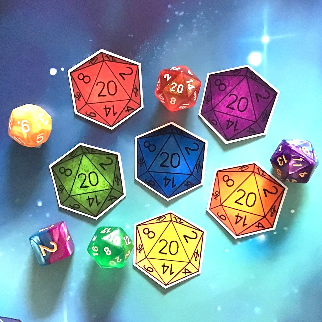 D20 Dice Sticker Set - BRIGHTS - Dnd Sticker - Dungeons and Dragons - Etsy