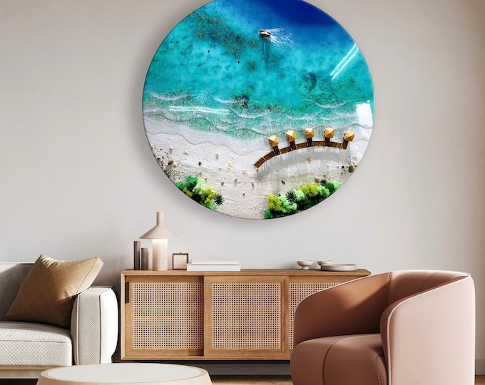 Circle Ocean Art, Wooden Circle Art, Beautiful Wall Art, Hanging Ocean ...
