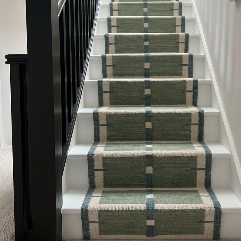 Green, Beige & Teal Handwoven Grid Pattern Scandinavian Design Area Rug ...