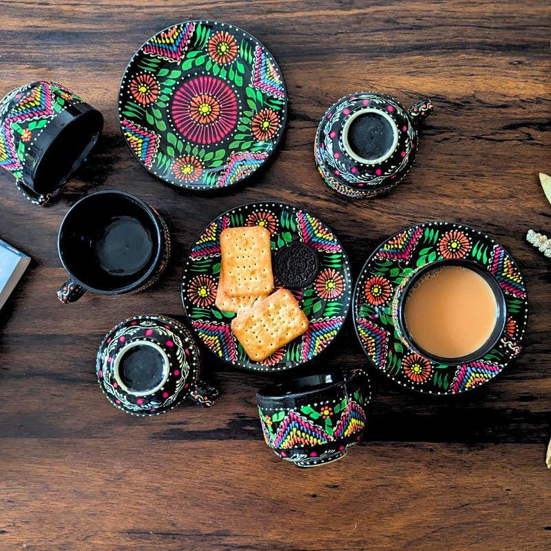 Hand Painted Mandala Tea Cup Set: Pakistani Truck Art Ceramic Cups ...