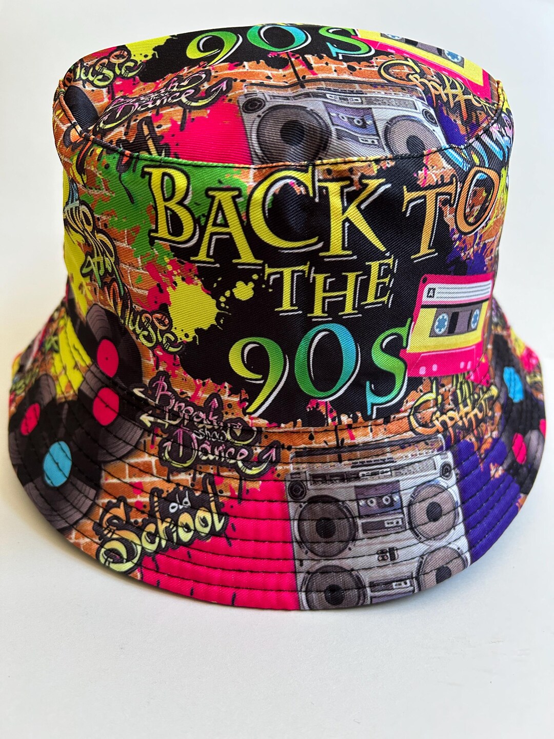 90s Retro Bucket Hat - Back to the 90s Graffiti Boombox Vinyl Record ...