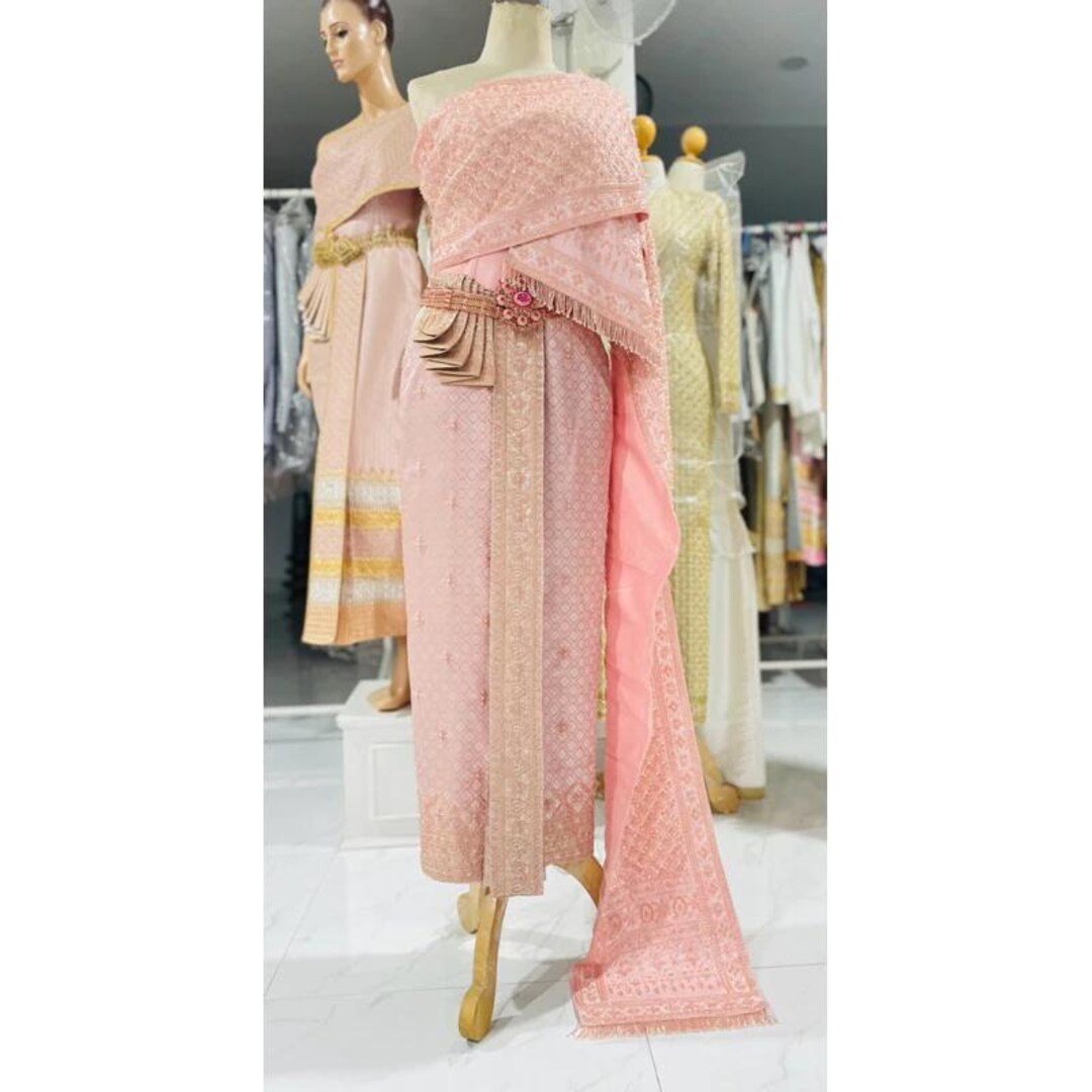 Elegant Thai Chakrapat Dress - Pink Rose Traditional Thai Formal Outfit ...