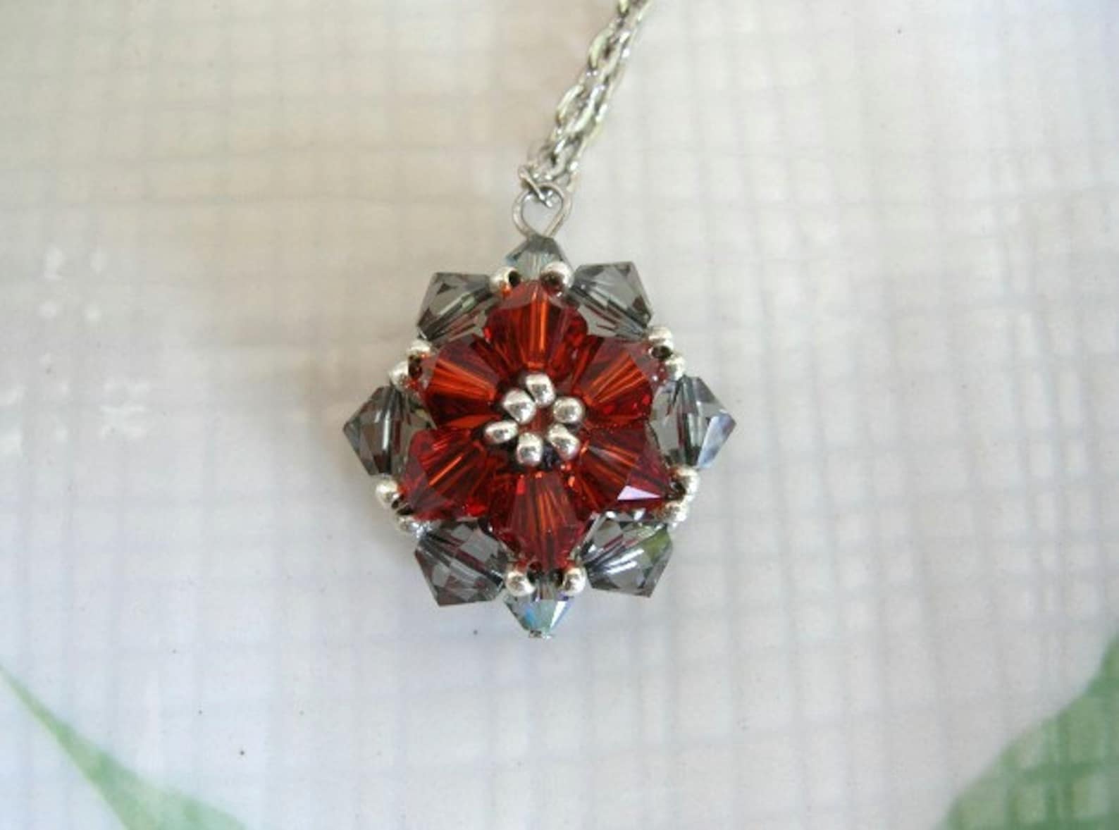 Crystal Starburst Necklace Orange and Gray Woven Bead | Etsy